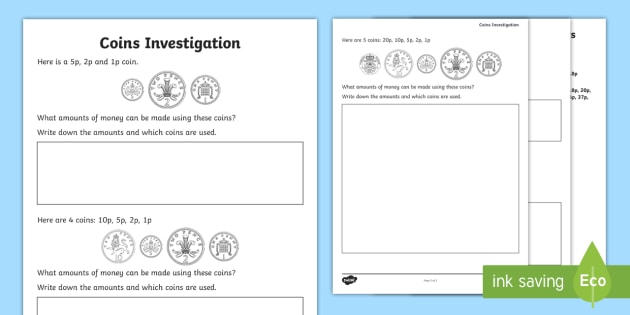 Coins Maths Investigation Worksheet