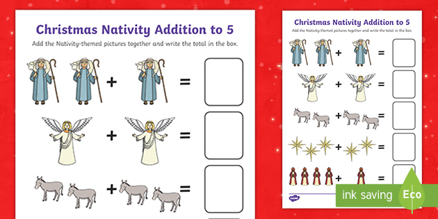 👉 Christmas Nativity Addition to 5 Activity