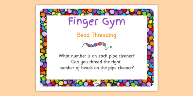 EYFS Bead Threading Finger Gym Children's Prompt Card