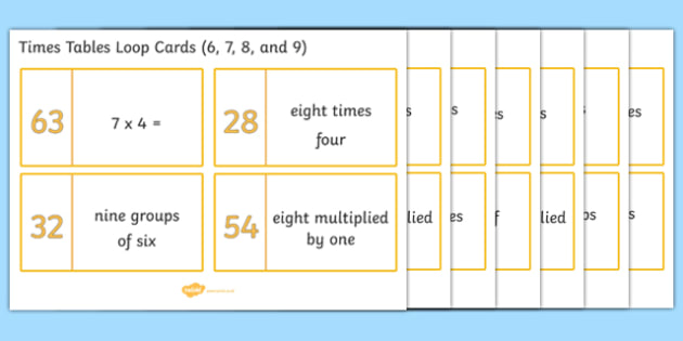 Loop Cards 6, 7, 8 and 9 Times Tables - Loop cards, cards, 6,7, 8, 9, times