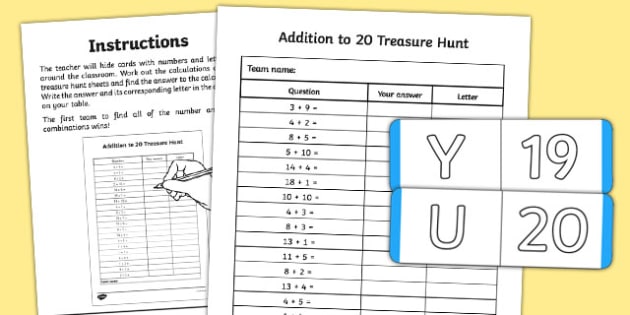 Addition to 20 Treasure Hunt Activity (teacher made)