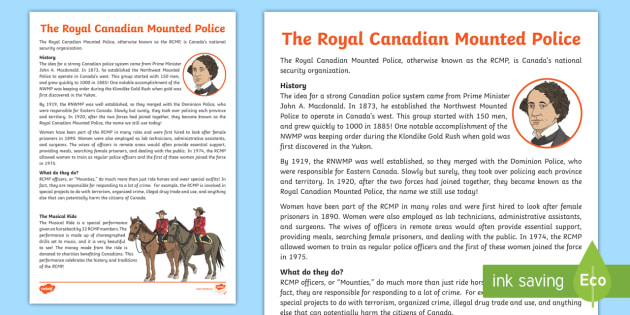 The RCMP Fact Sheet (teacher made)