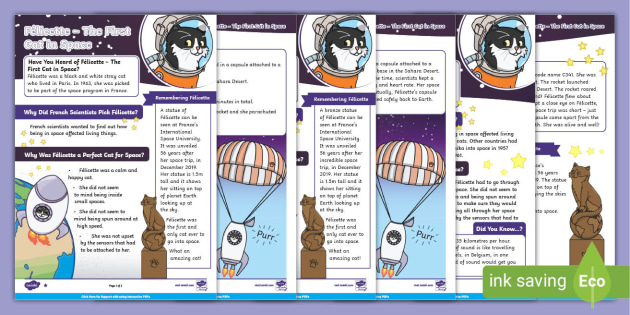 Interactive PDF Félicette – The First Cat in Space Reading Comprehension