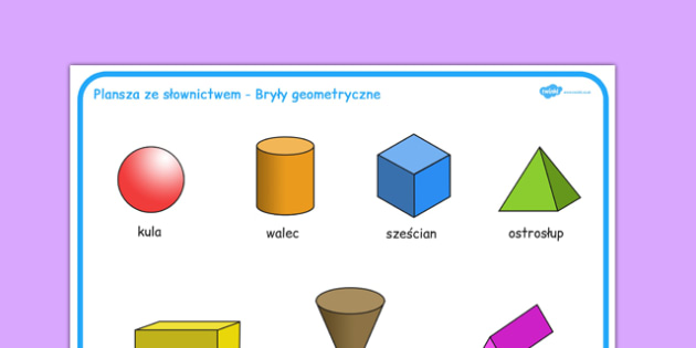 Plansza ze słownictwem Bryły obrotowe po polsku - geometria