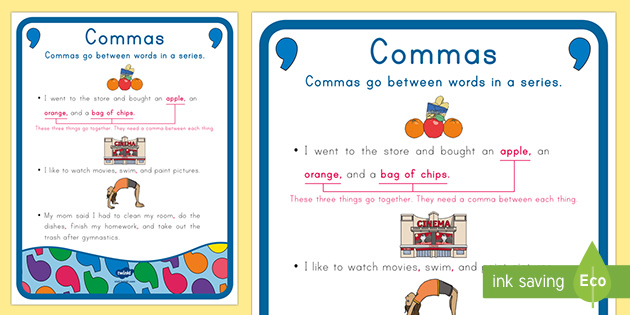First Grade Commas In A Series Poster