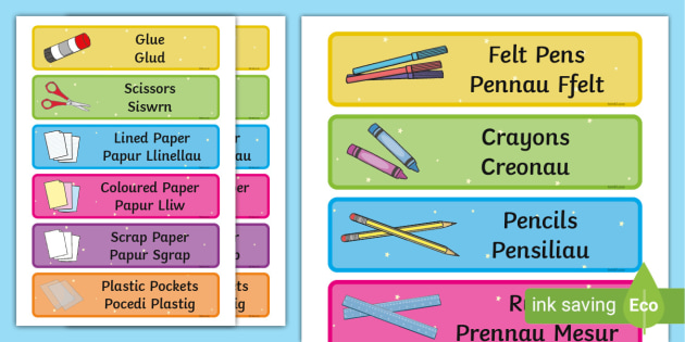 English/Welsh Blingual Colourful Star Drawer Labels