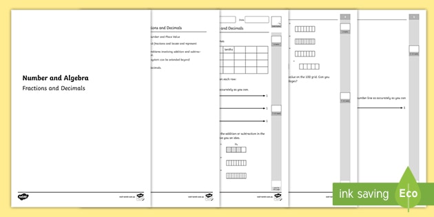 Year 5 Fractions and Decimals Assessment Sheet