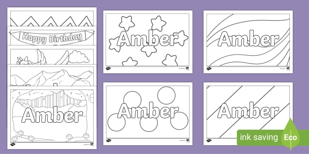 Amber Name Simple Colouring Activity Sheets