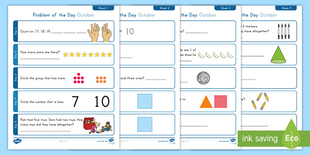 Kindergarten Math Problem of the Day - October Activity