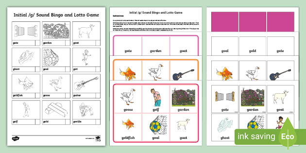 Initial /g/ Sound Bingo and Lotto Board Game (teacher made)