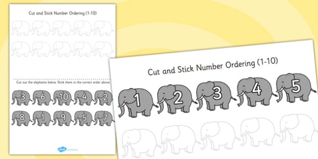 Safari Themed Cut and Stick Number Ordering Activity 1-10 - cut