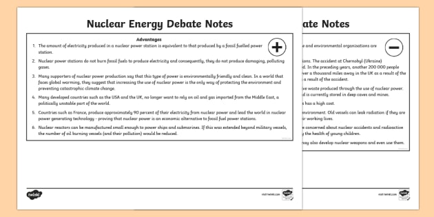 Nuclear Energy Debate Notes for Study (teacher made)