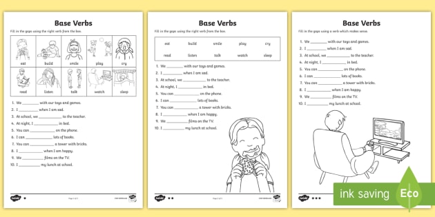 Base Verbs Gap Fill Differentiated Activity Sheet - Verb, Verb