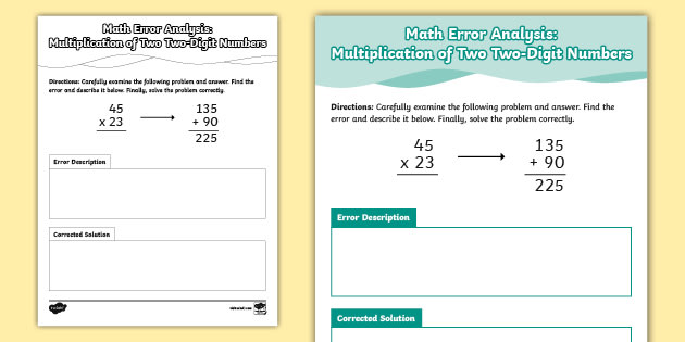 Fourth Grade Math Error Analysis Activity: Multiplication