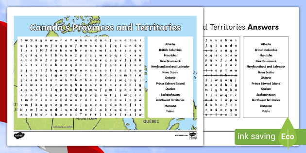 Canada's Provinces and Territories Word Search