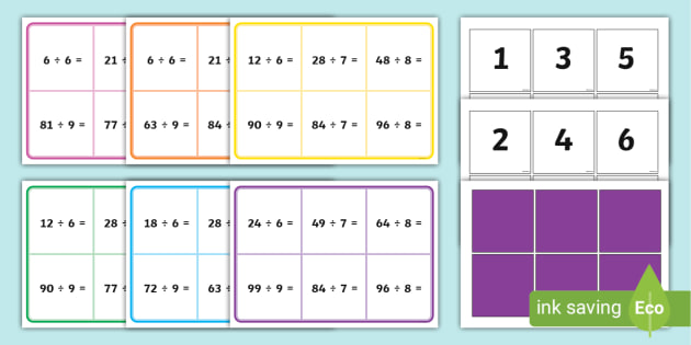 6, 7, 8, 9 10 Division Table Bingo - (Teacher-Made)