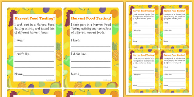 Harvest Food Tasting Cards - harvest, taste, like, dislike, writing, frame