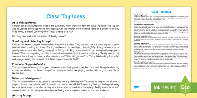 Class Toy Ideas Sheet (teacher made)