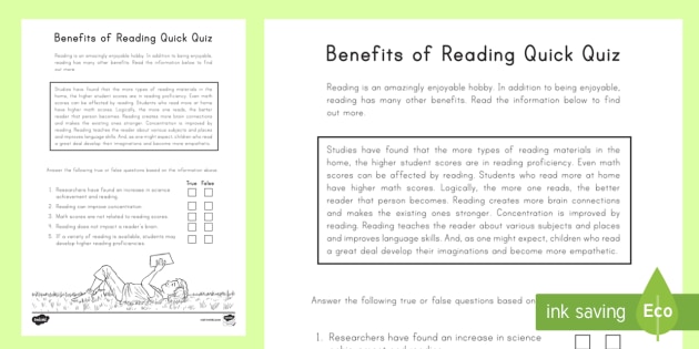 Read Across America: Benefits of Reading Quick Quiz - Read