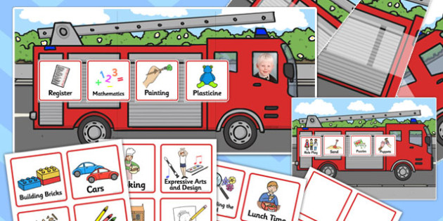 Nursery Fire Engine Themed Individual Visual Timetable Pack - timetable