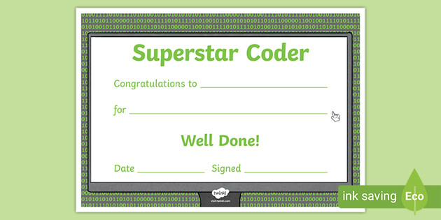 Superstar Coder Certificate (teacher made)