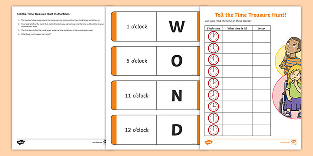 Tell the Time O'Clock Treasure Hunt Activity Pack
