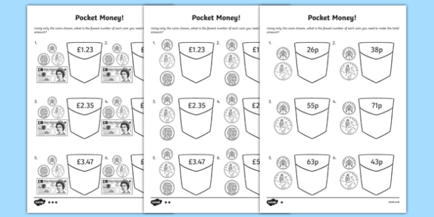 British Pocket Money Worksheet / Worksheet Pack, worksheet
