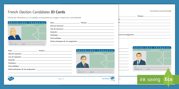 French Presidential Elections Candidates Identity Cards French