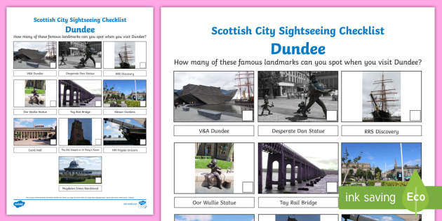 Scottish City Sightseeing Dundee Checklist Worksheet