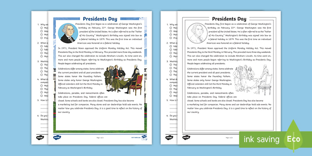 3rd Grade Presidents Day Reading Comprehension | Twinkl