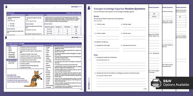 Averages Knowledge Organiser and Revision Questions | KS3