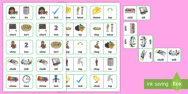 'ch' and 't' Minimal Pair Dominoes (teacher made)