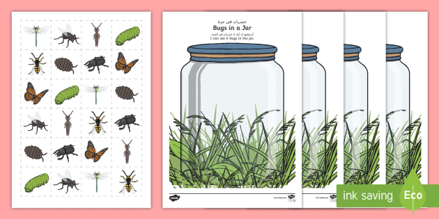 Bugs in a Jar 1 to 20 Counting Worksheet Arabic/English