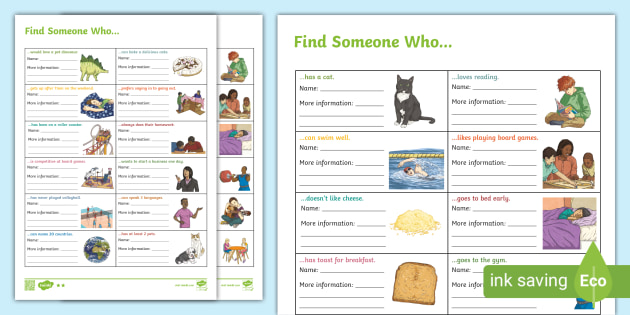 ESL First Day Find Someone Who (2 Levels)