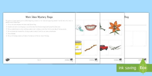 Main Idea Mystery Bag Activity