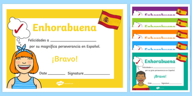 Spanish End of Year Resilience Award Certificate