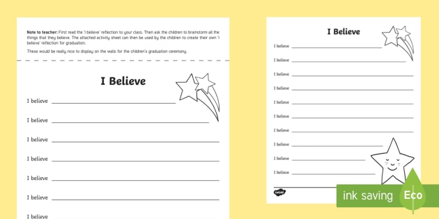 Graduation Reflection - I believe Worksheet / Worksheet