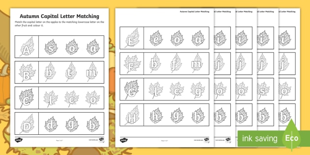 Autumn Themed Capital Letter Matching Worksheet
