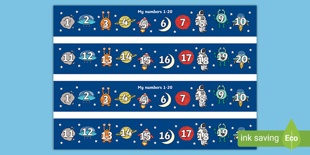 FREE! - My Space Themed Number Strips 1-20 (teacher made)