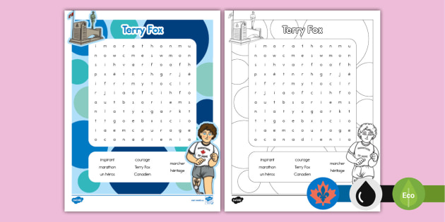 Primary Terry Fox Word Search French (teacher made)