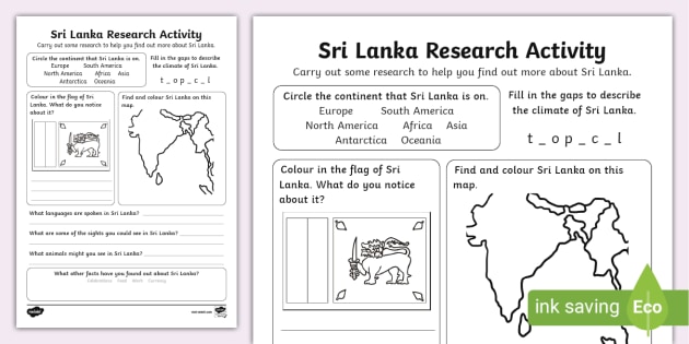 KS1 Sri Lanka Research Activity - Twinkl - Geography