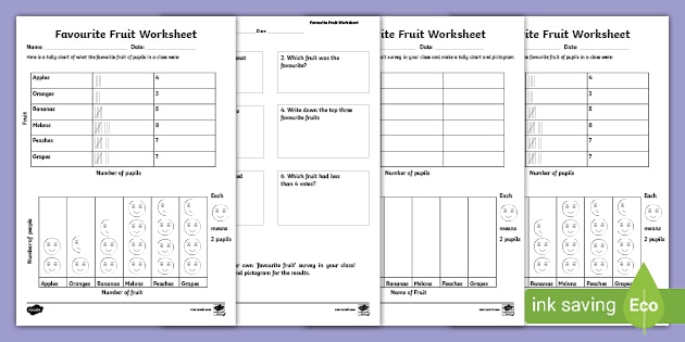 Favourite Fruit Tally and Pictogram Worksheets