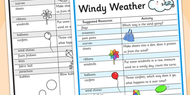 Windy Day Play Ideas (teacher made)