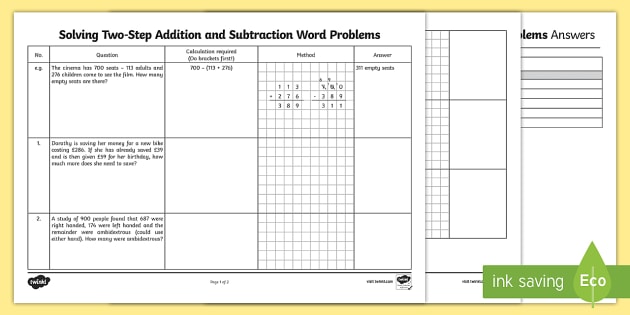 Two Step Addition And Subtraction Word Problems