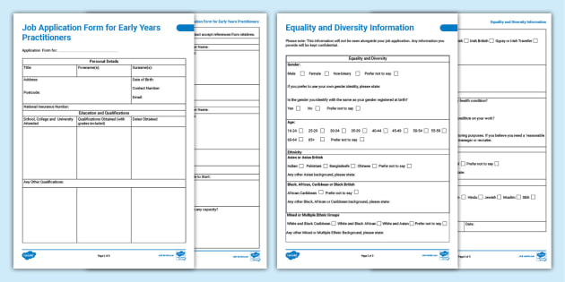 Job Application Form for Early Years Practitioners