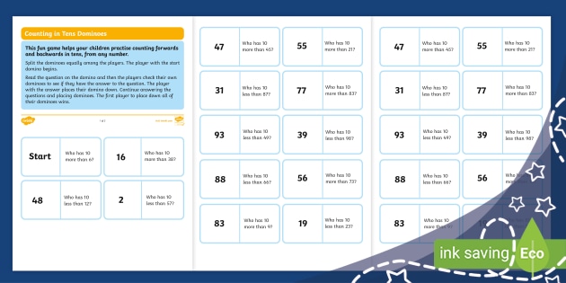 Counting in Tens Dominoes Game (Ages 5 - 7) (teacher made)