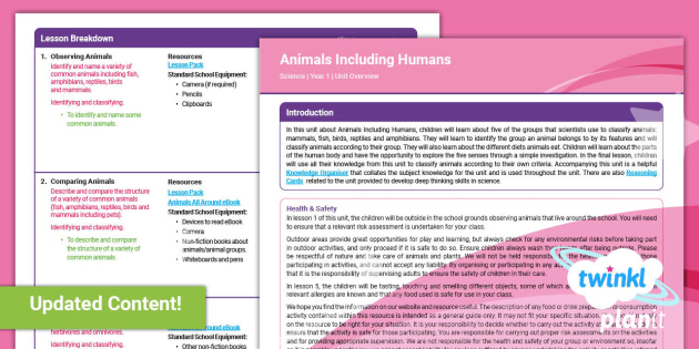 Year 1 Animals Including Humans Planning Overview | Twinkl