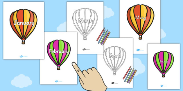 FREE! - 👉 Months of the Year on Hot Air Balloons (plain)