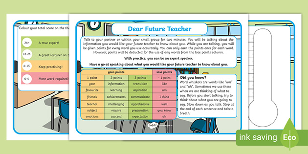 Dear Future Teacher Speaking Challenge Cards (teacher made)