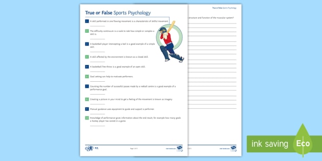 GCSE PE: Sports Psychology True or False Worksheet